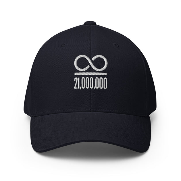 Infinity/21,000,000 (White Embroidery) Bitcoin Flexfit Hat | fomo21