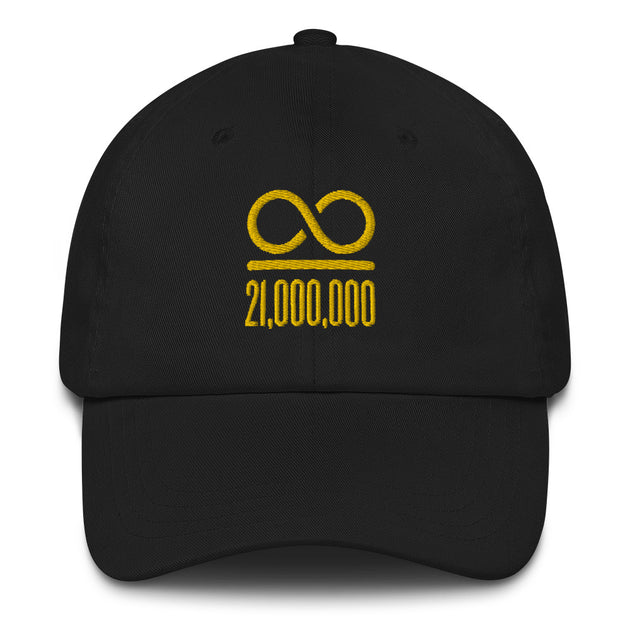 Infinity/21,000,000 (Gold Embroidery) Bitcoin Dad Hat | fomo21